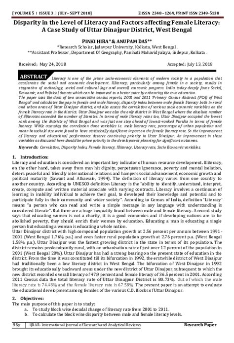 Pdf Disparity In The Level Of Literacy And Factors Affecting Female