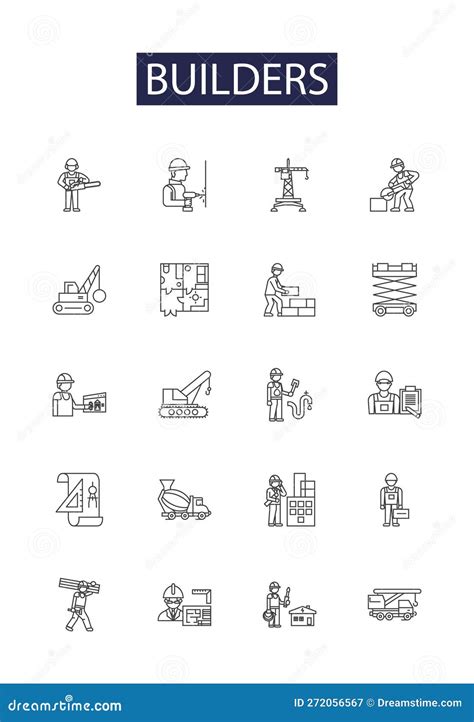 Builders Line Vector Icons And Signs Contractors Developers Masons