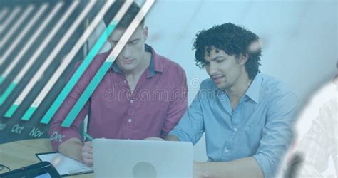 Business Data Graph Animation Over Two Men Working On Laptop In Office Stock Video Video Of