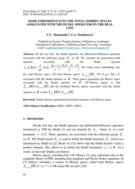 Pdf Some Embeddings Into The Total Morrey Spaces Associated With The Dunkl Operator On The