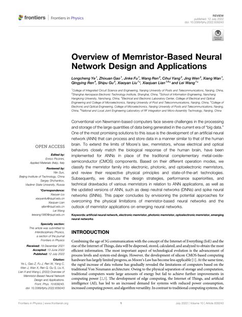 Pdf Overview Of Memristor Based Neural Network Design And Applications