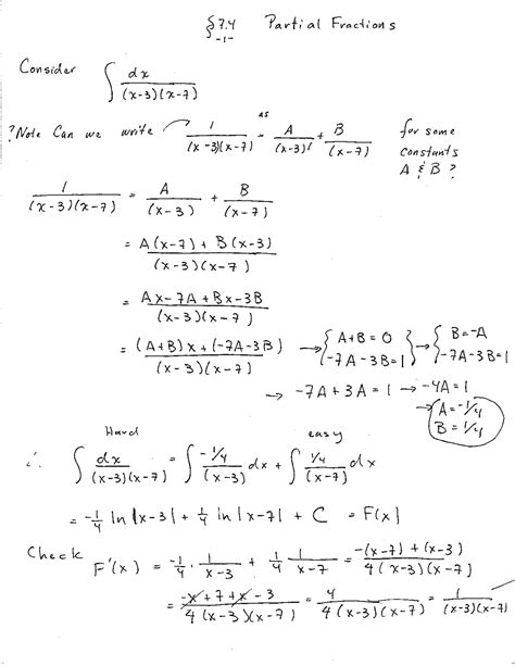 partial fractions calculus ii lecture handout math 181 docsity
