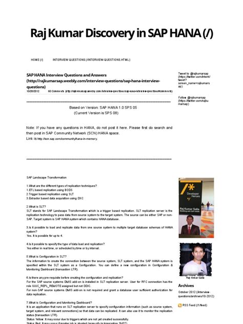 Sap Hana Interview Questions And Answers Raj Kumar Discovery In Sap