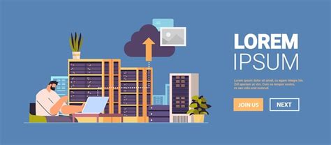 Premium Vector Man Working In Data Center Technical Room Hosting Server Database Concept