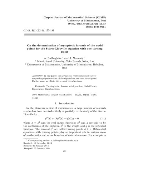 Pdf On The Determination Of Asymptotic Formula Of The Nodal Points For The Sturm Liouville