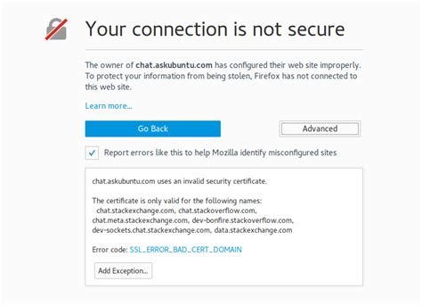 Https Chat Askubuntu Com Invalid Security Certificate Meta Stack Exchange