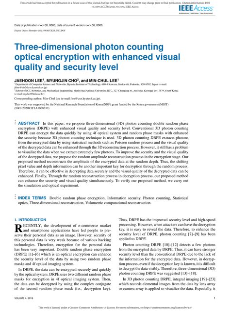 Pdf Three Dimensional Photon Counting Optical Encryption With