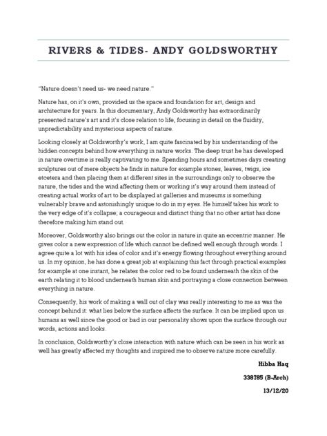 Analysis Rivers And Tides Pdf Tide Sculpture