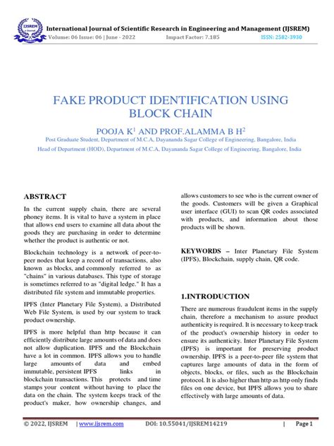 Fake Product Identification Using Block Chain Pdf