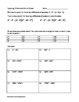 Factoring Difference And Sum Of Cubes By Amy S Algebra TPT