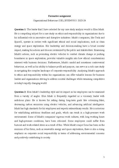 Busi4v815 Formative Assignment 2023 24 Formative Assignment Organisational Behaviour Ob