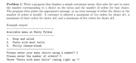 Solved Write A Program That Displays A Simple Restaurant