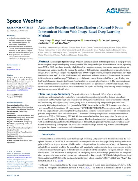Pdf Automatic Detection And Classification Of Spread‐f From Ionosonde At Hainan With Image