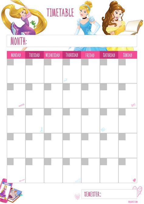 Disney Princess School Timetable Download And Print In 2025 Disney Princess Dolls School