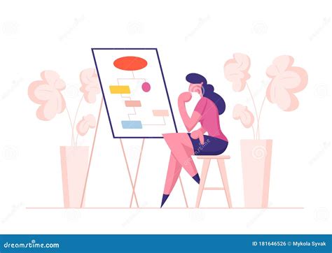 Business Process And Workflow Algorithm Concept Businesswoman Character Drawing And Studying
