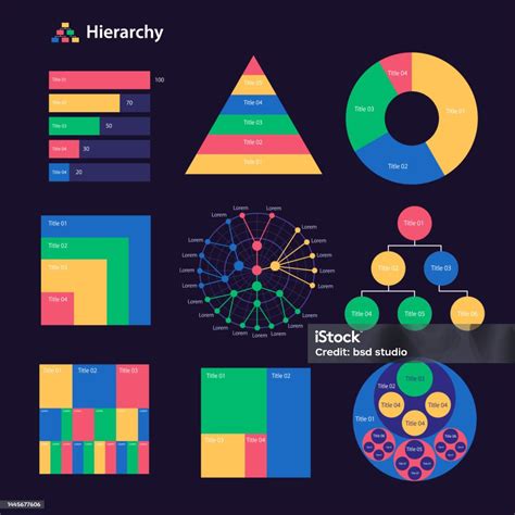 Hierarchy Infographic Chart Design Template Set For Dark Theme Stock