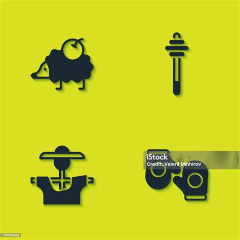 고슴도치 크리스마스 벙어리 장갑 허수아비 꿀 국자 스틱 아이콘을 설정합니다 벡터 가공의 인물에 대한 스톡 벡터 아트 및 기타 이미지 가공의 인물 건초 식물 검은색