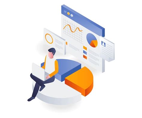Premium Vector Man Sitting On Pie Chart And Analyzing Data