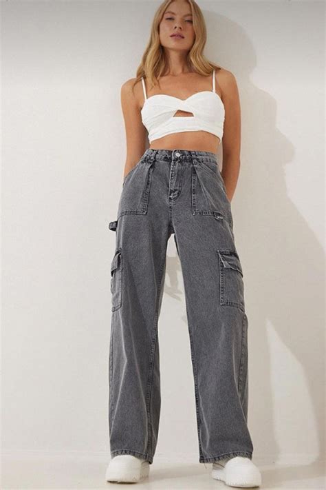 Blugi Dama Wide Leg Kazia Cu Talie Inalta Si Buzunare Oversize