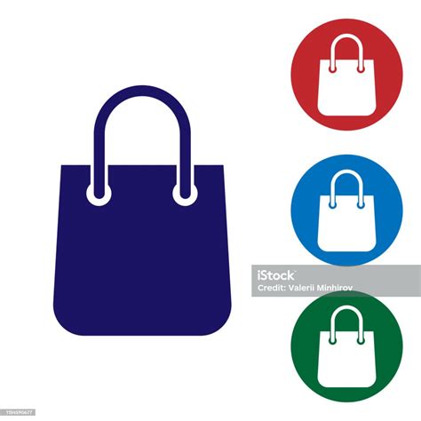 흰색 배경에 고립 된 블루 쇼핑 가방 아이콘입니다 패키지 기호입니다 원 버튼의 색상 아이콘을 설정 합니다 벡터 일러스트 가방에 대한 스톡 벡터 아트 및 기타 이미지 Istock