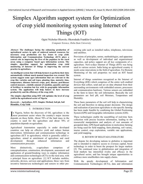 Pdf Simplex Algorithm Support System For Optimization Of Crop Yield Monitoring System Using