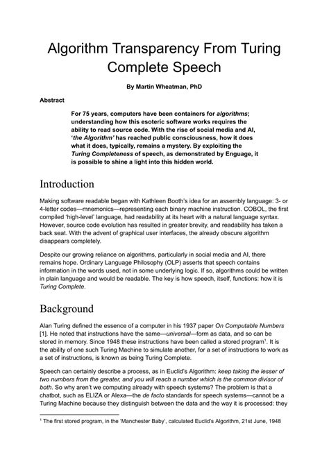 Pdf Turing Complete Speech Towards Algorithm Transparency