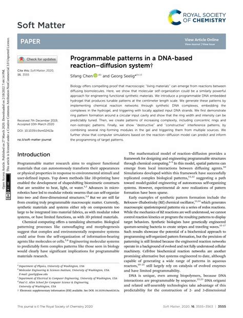 pdf programmable patterns in a dna based reaction diffusion system