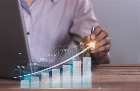 Hand Young Man With Pen And Laptop Touch Graph Financial Transaction