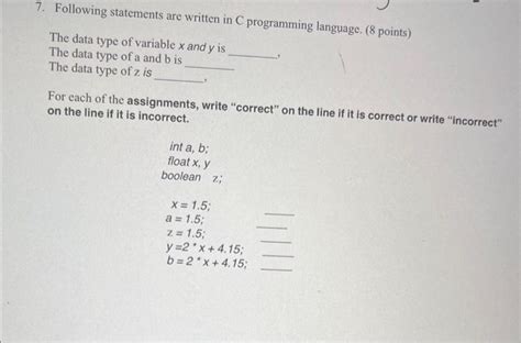 Solved 7. Following statements are written in C programming | Chegg.com