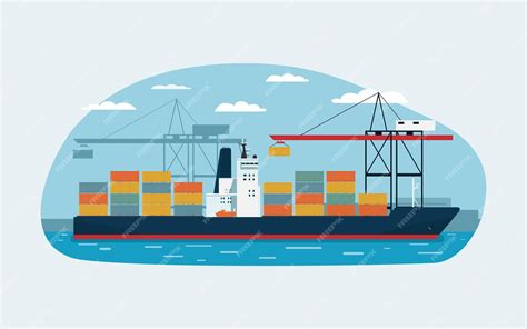 Premium Vector Container Carrier Ship Against The Background Of A