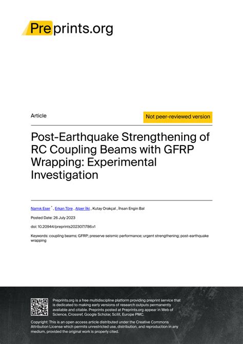 Pdf Post Earthquake Strengthening Of Rc Coupling Beams With Gfrp Wrapping Experimental