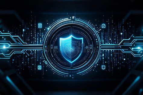 futuristic glowing shield of binary code representing cybersecurity