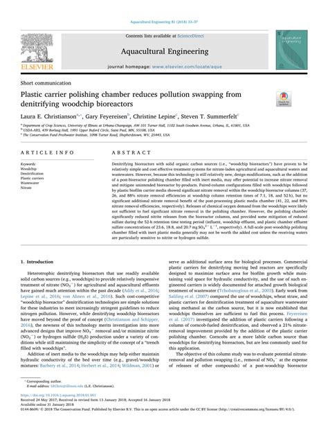 Pdf Plastic Carrier Polishing Chamber Reduces Pollution Swapping From Denitrifying Woodchip