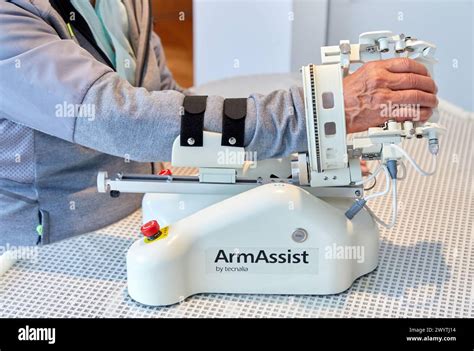 Patient With Assistive Robot For Upper Limb Rehabilitation The Robot Armassist Allows Passive