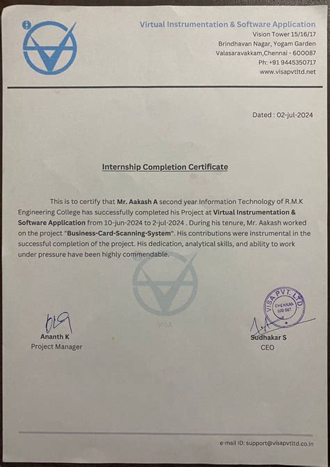 Aakash A On Linkedin Happy To Share That I Have Successfully Completed My Internship At Visa