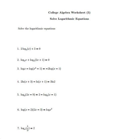 8 College Algebra Worksheet Templates Doc Pdf Worksheets Library