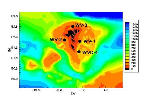 The Model Domain Is Given With Depth Contours In Meters The Marked