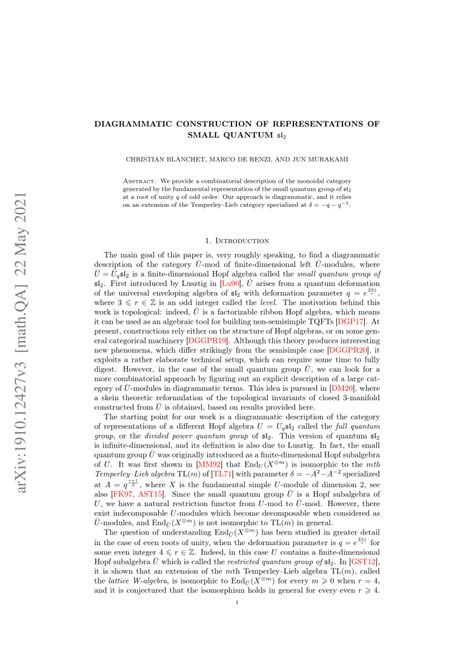 Pdf Diagrammatic Construction Of Representations Of Small Quantum Sl2