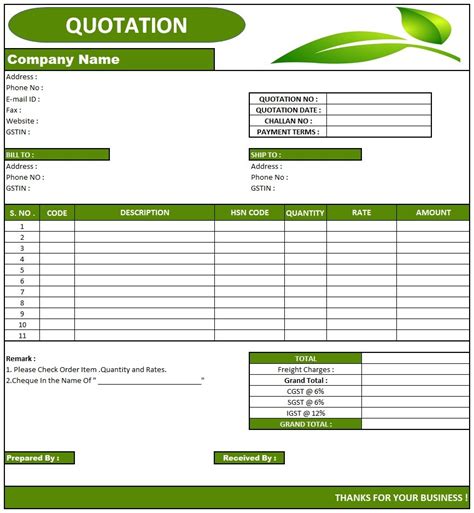 Quotation Format In Excel India Byofb