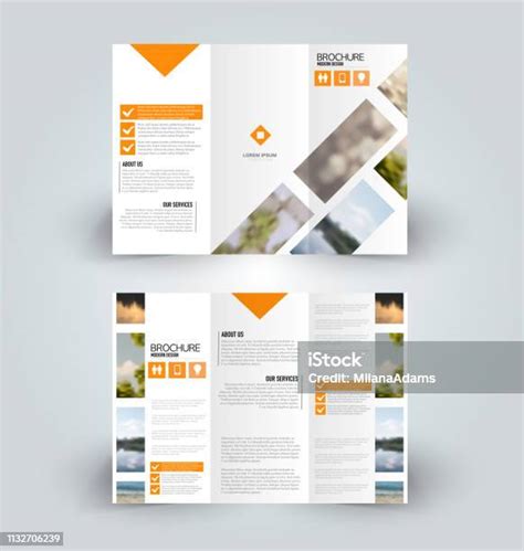 브로슈어 서식 파일입니다 비즈니스 3 배 전단지 전문 기업 스타일을 위한 창조적 인 디자인 동향 벡터 일러스트입니다 오렌지 색상 3단 브로슈어에 대한 스톡 벡터 아트 및