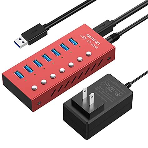 Avmton Small Usb Hub 3 0 Powered 7 Ports Usb Port Expander Multi Port Charging Data Hub With