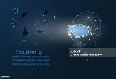 가상 현실의 포인트 그려진 낮은 폴리 벡터 그림 다각형 개념 미래를 위한 Vr 안경을 쓰고 있는 남자 인터페이스 기술 사용자 경험 미래 지향적 인 게임 요소 남자에 대한