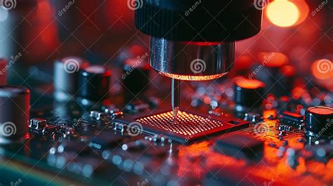 Close Up Of A Microscope Examining A Circuit Board Stock Illustration