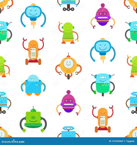 Robots And Seamless Pattern Vector Illustration Stock Vector Illustration Of Cyber Machine