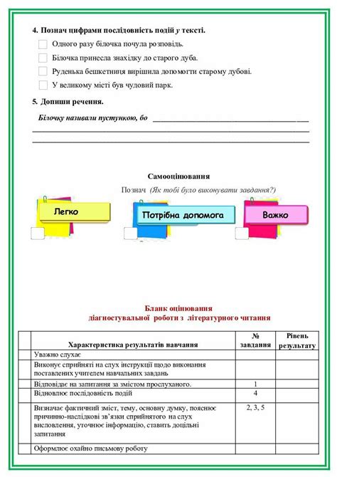 Діагностувальна робота з літературного читання Аудіювання 4 клас Літературне читання