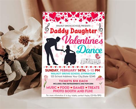Daddy Daughter Valentines Day Dance Flyer School Dance Invitation