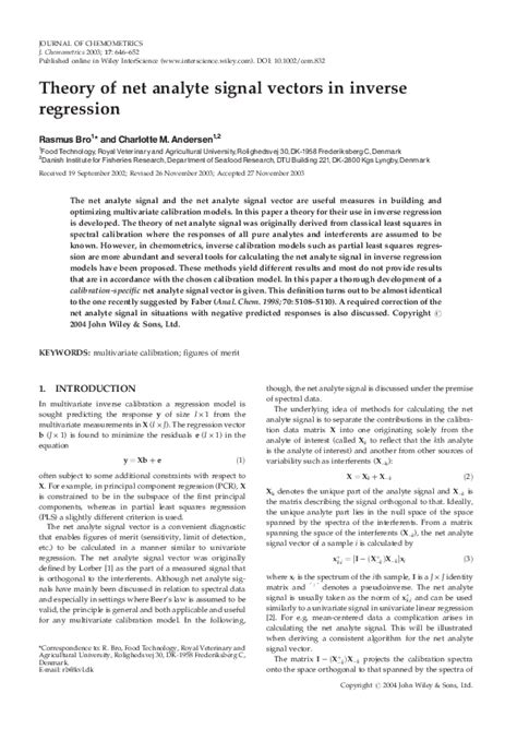 Pdf Theory Of Net Analyte Signal Vectors In Inverse Regression