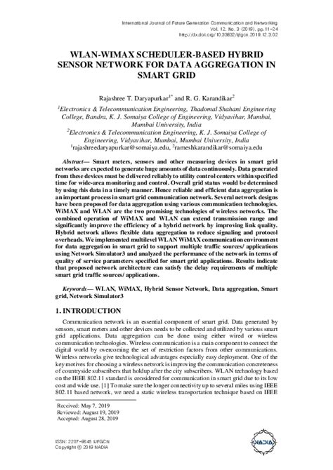 Pdf Wlan Wimax Scheduler Based Hybrid Sensor Network For Data Aggregation In Smart Grid