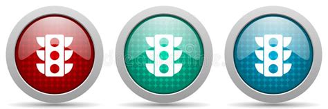 Traffic Lights Vector Icon Set Glossy Web Buttons Collection Stock