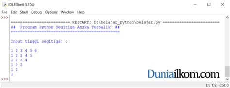 Latihan Kode Python Membuat Pola Segitiga Angka Terbalik